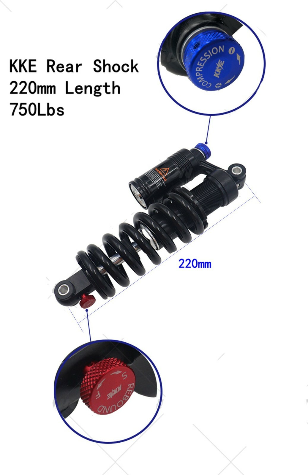 KKE BA-27RC Mountain Bike 220mm 750 Lbs Rear shock absorber Bicycle ...