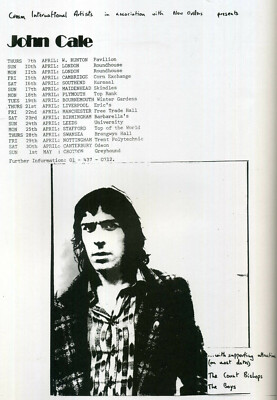 JOHN CALE - '1977 Tour Advert' Window Poster - Punk COUNT BISHOPS BOYS ...