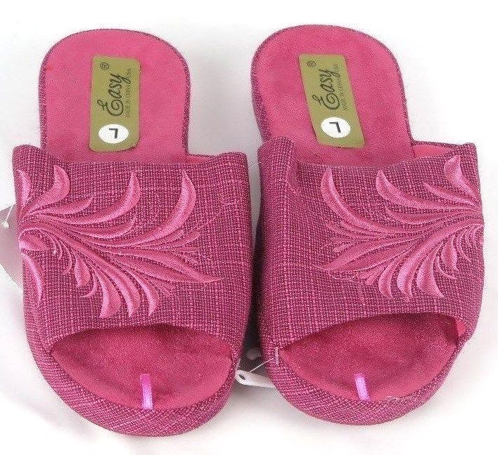 Women's Embroidered Floral House Slippers Open Toes Blue Red Green ...