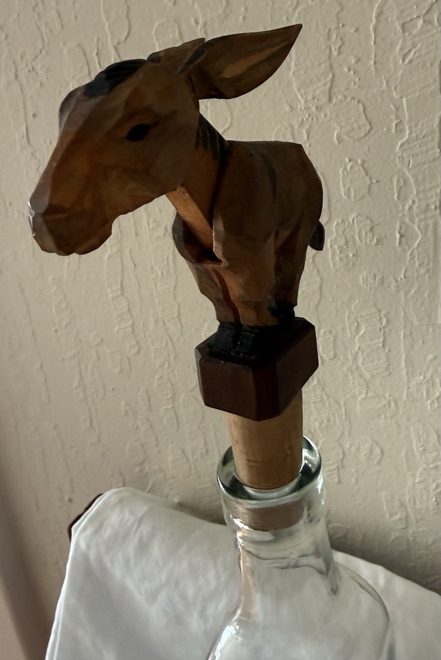 Vtg Carved Wooden Donkey Bottle Stopper - Mechanical / Moveable Cork ...