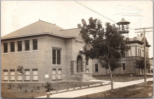1914 MADISON, Nebraska Real Photo RPPC Postcard "Public Library and ...