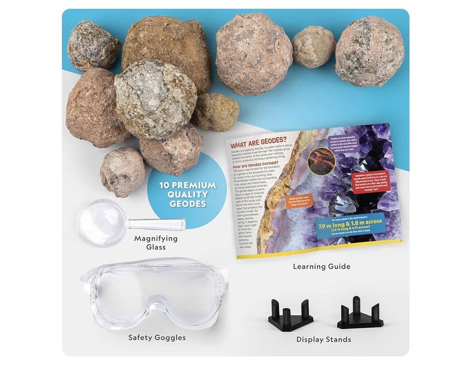 Break Open 10 Geodes Kit – Includes Goggles & Display Stands, Nat ...