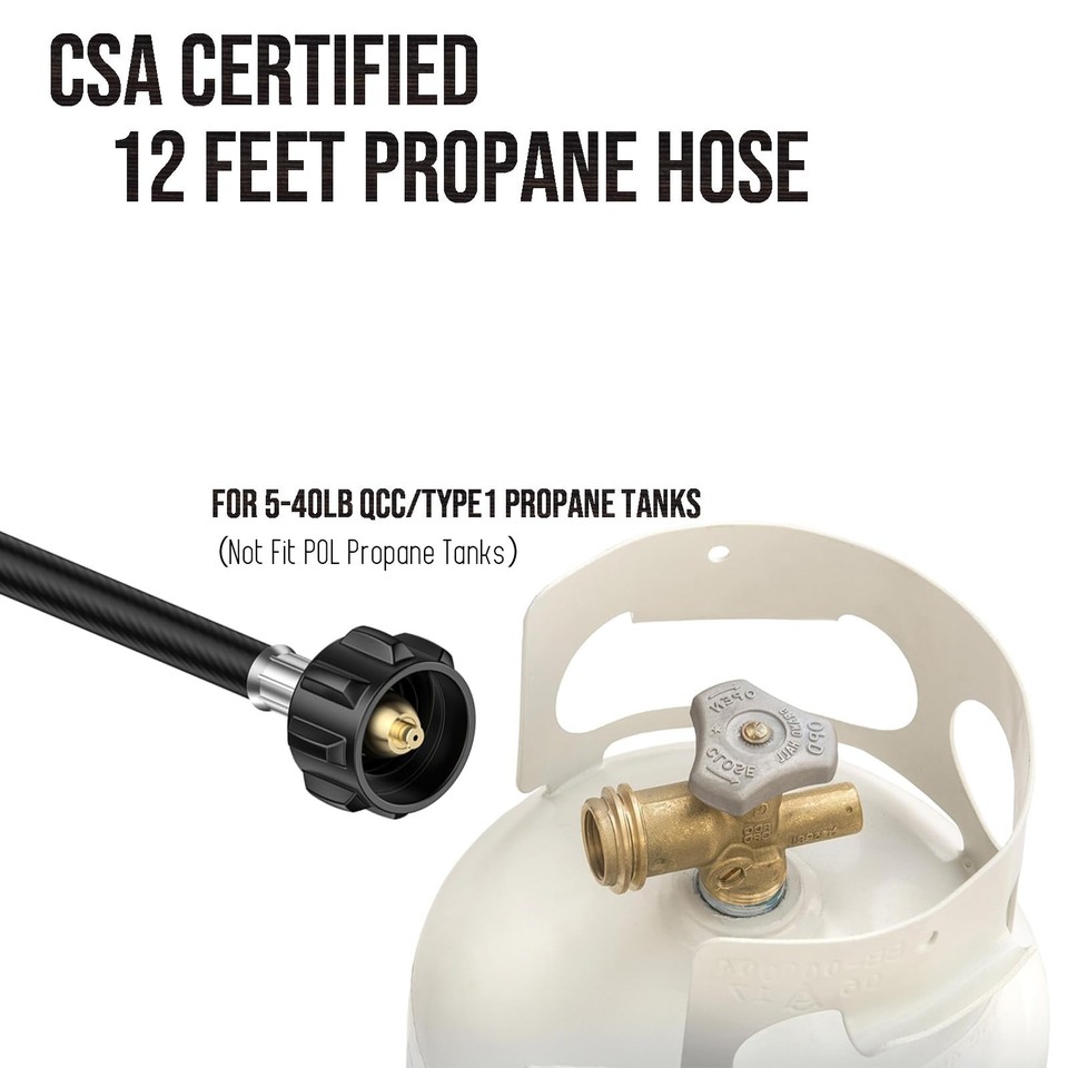 12 Feet Propane Tank Extension Hose with Gauge, QCC1 to Male QCC/POL ...