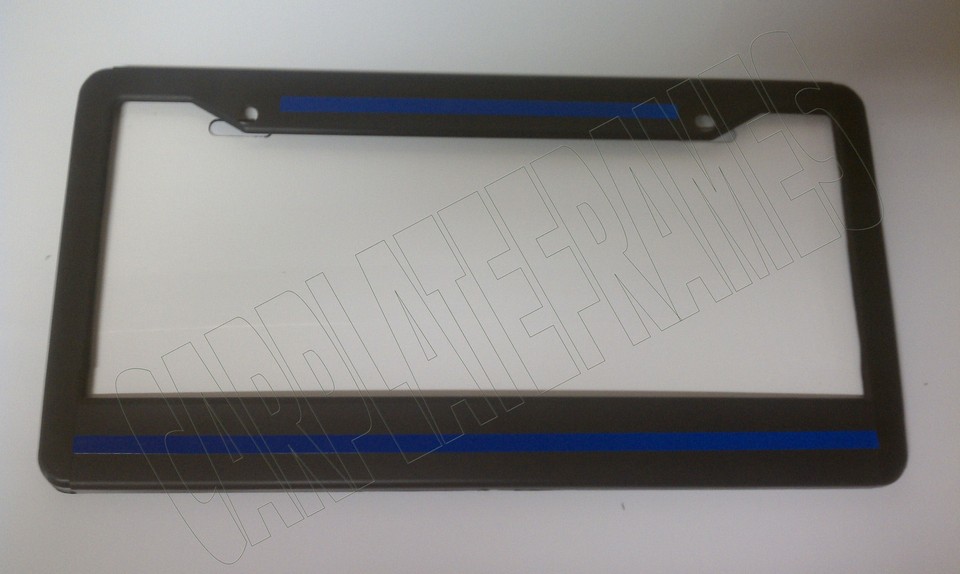 Top Bottom Blue Line License Plate Frame thin REFLECTIVE police safety ...