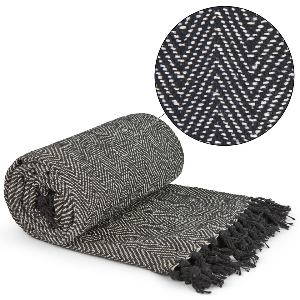 Throw Blanket for Sofas Bed Runner Herringbone Design Soft Cotton ...