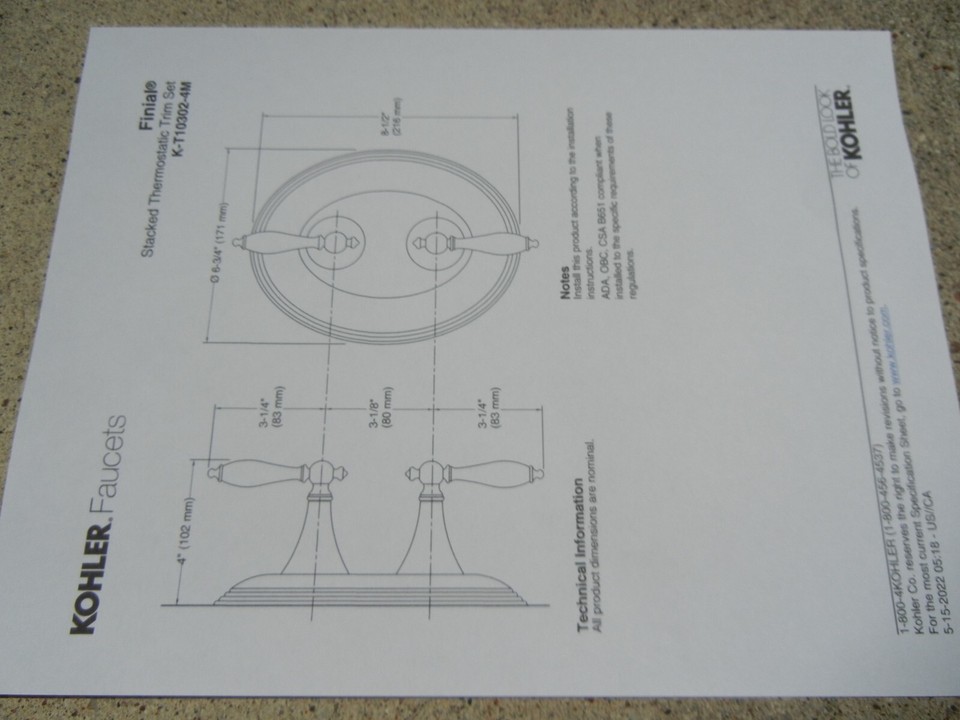 Kohler Finial K-T10302-4M-AF Stacked Valve Shower Bath Trim with Lever ...