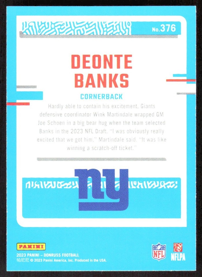 2023 2344A Donruss Press Proof Green Deonte Banks Rookie New York ...