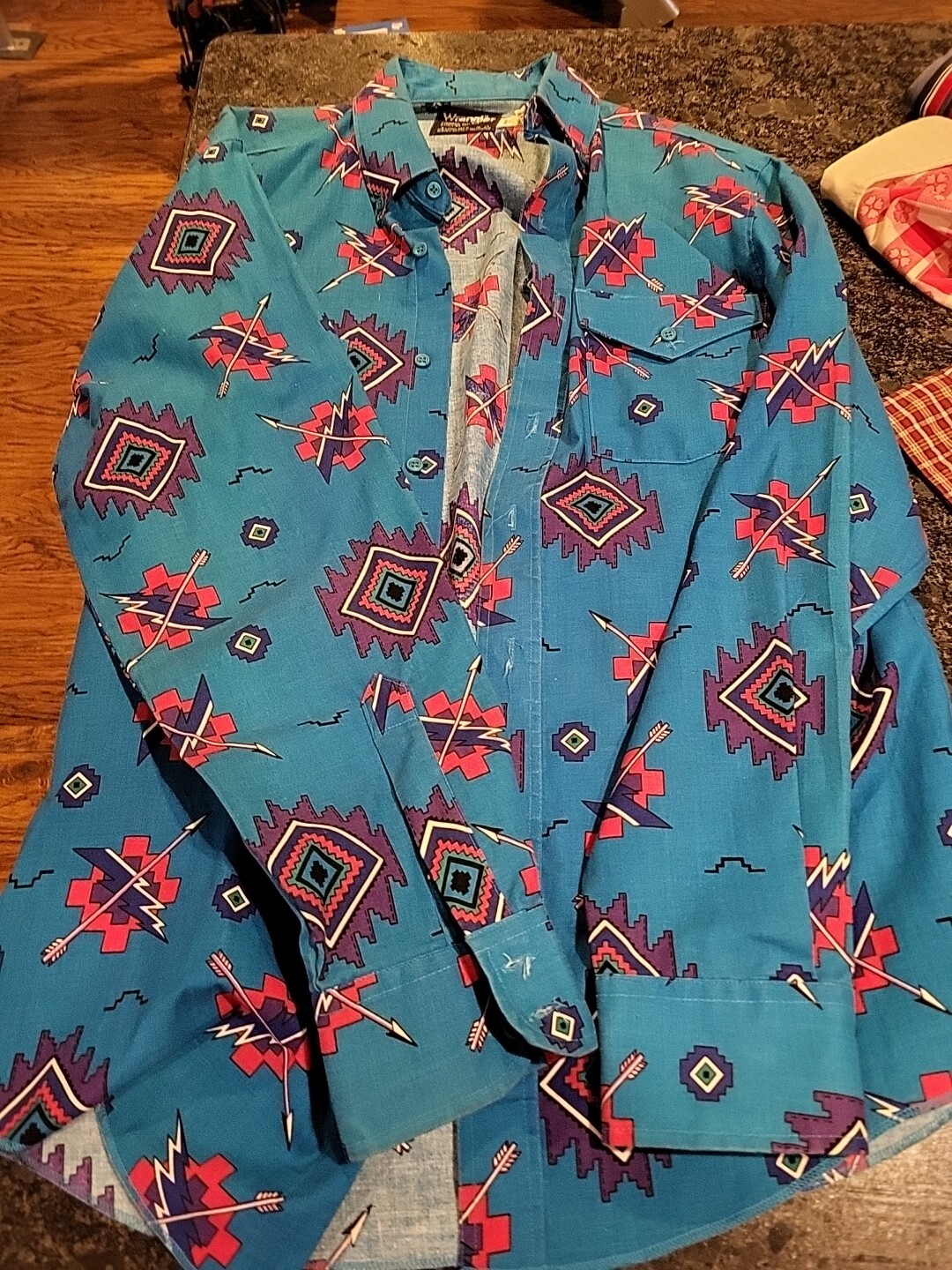 Vintage Mens Wrangler Brushpopper Button Up 16-35 Az… - Gem