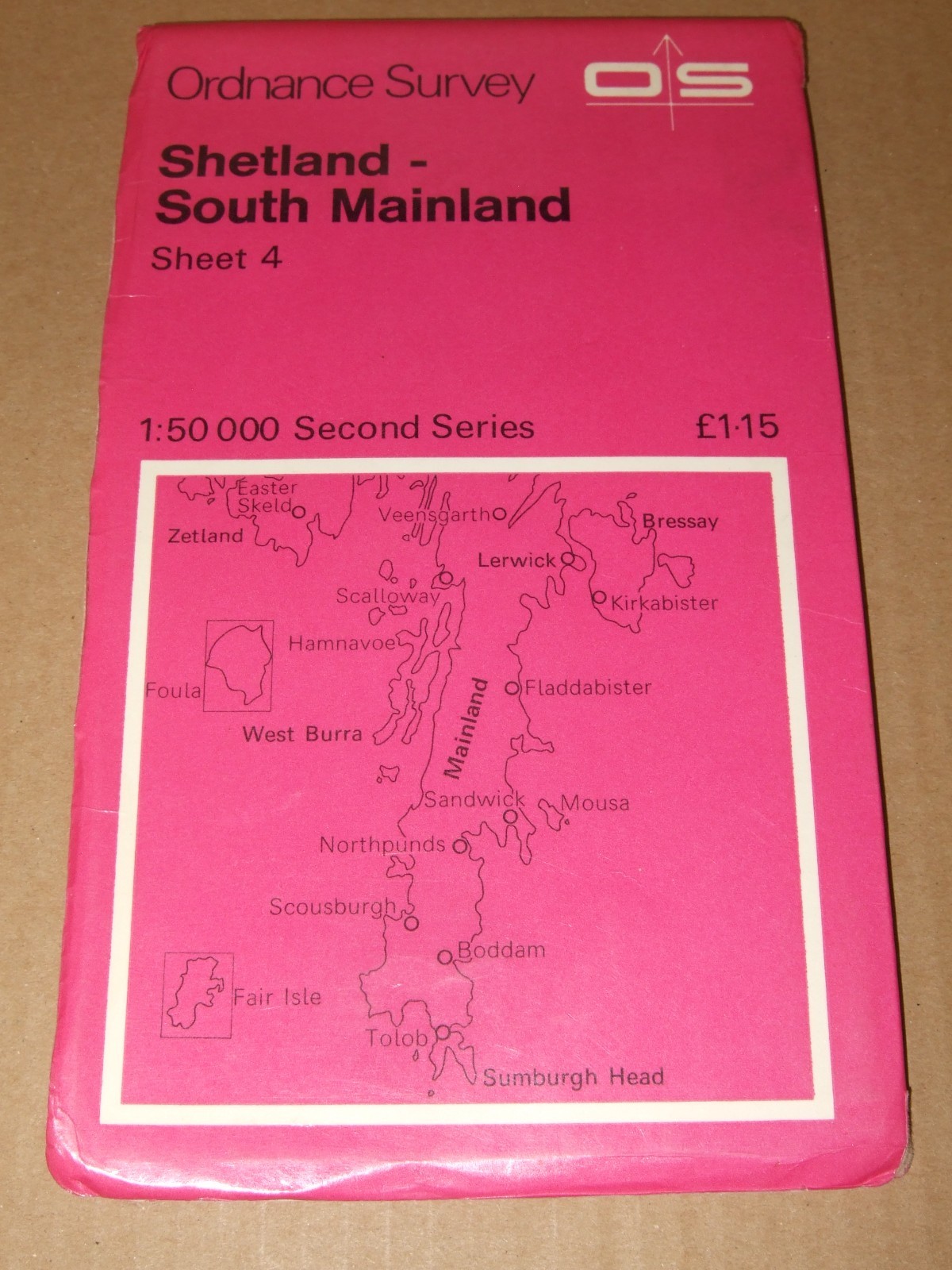 ORDNANCE SURVEY SHEET MAP SHETLAND - SOUTH MAINLAND SHEET 4 NO RIPS ...