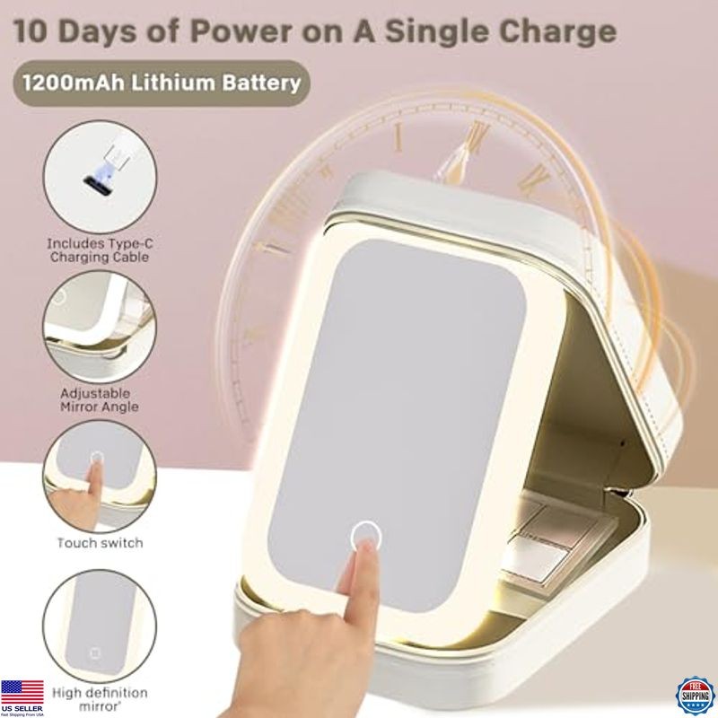 LED Makeup Bag Jewelry Case with Touch Screen Mirror, USB Rechargeable ...
