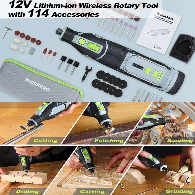 WORKPRO 12V Cordless Rotary Tool Kit 5 Speeds Engraver Sander Polisher ...