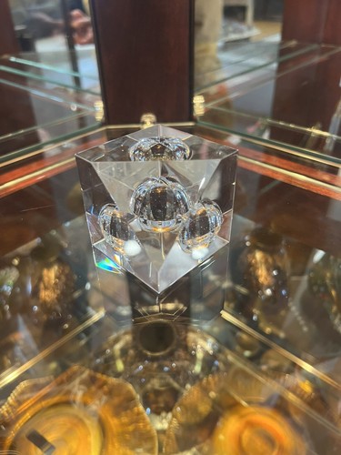 Rare Vintage STEUBEN glass FLOATING SPHERES Cube PRISM w Bag And Box ...