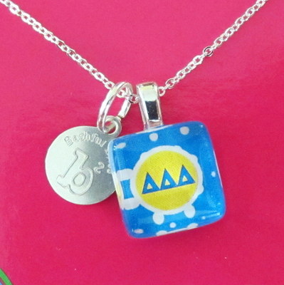 new TRI DELTA Delta Delta MINI GLASS CHARM PENDANT SILVER CHAIN ...