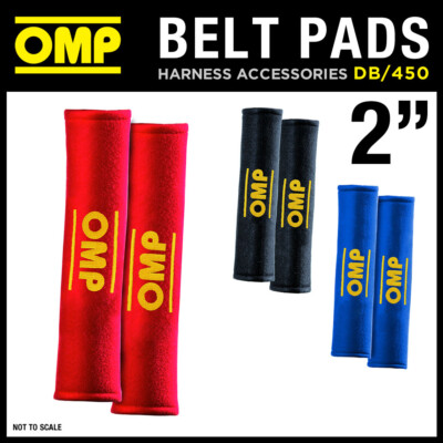 DB/450 OMP RACING SEAT BELT HARNESS PADS PAIR 2" WIDTH in RED / BLACK ...