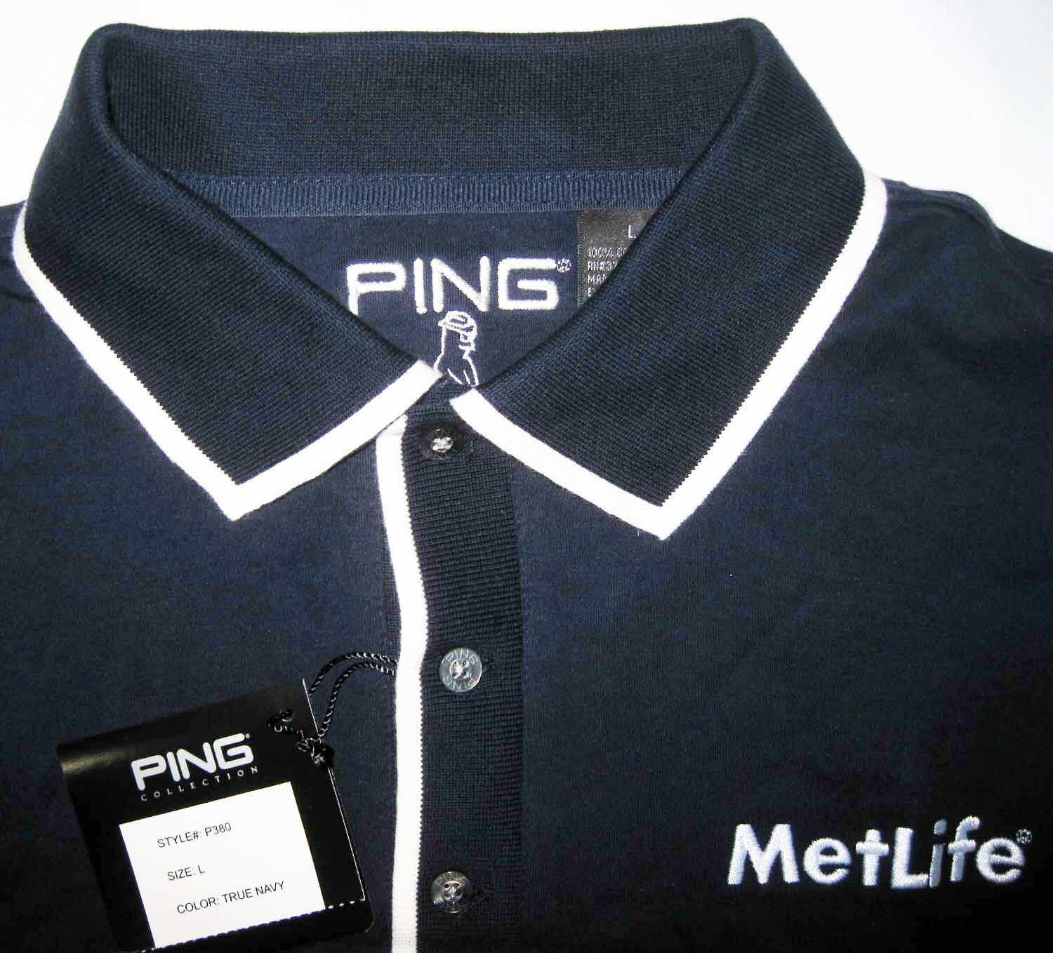 PING ® MetLife ® Embroidered - Cotton - True Navy - L Large - Polo ...