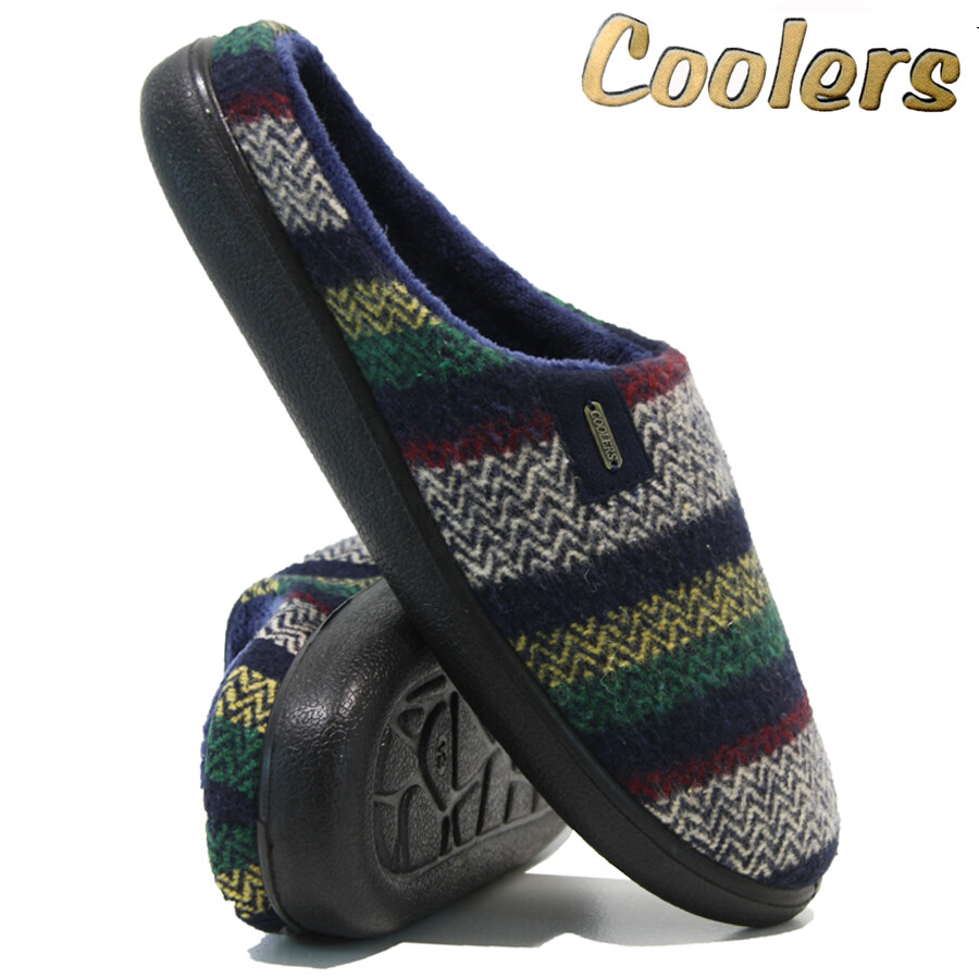 MENS COOLERS SLIPPERS FLEECE LINED CASUAL WARM SLIP ON MULES WINTER FUR ...