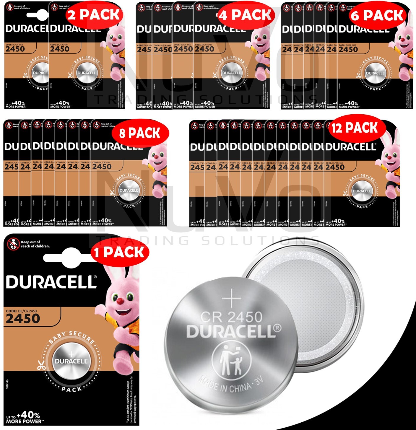 Duracell 2450 Battery CR2450 DL2450 BR2450 3V Lithium Batteries Coin ...