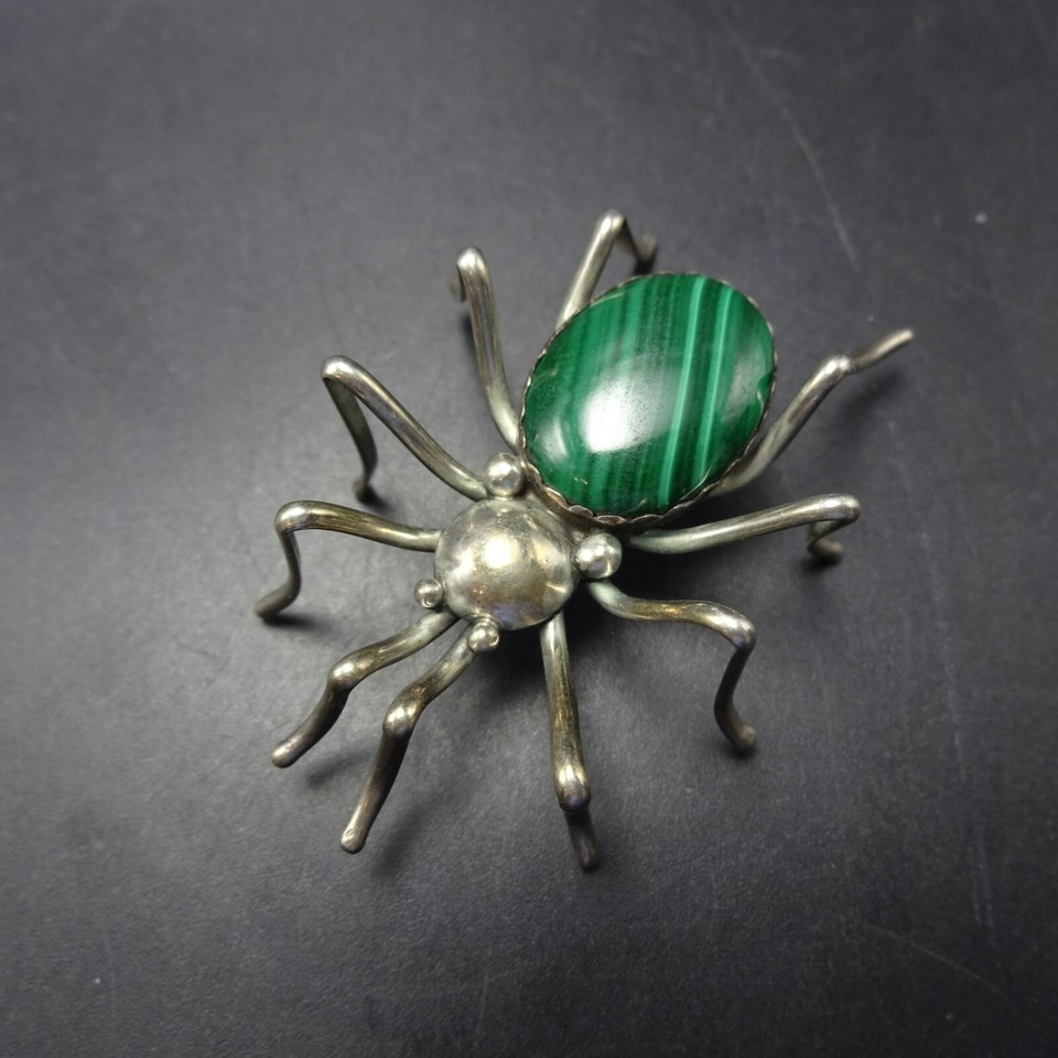 Evelyn Spencer NAVAJO Sterling Silver GREEN MALACHITE SPIDER Arachnid ...