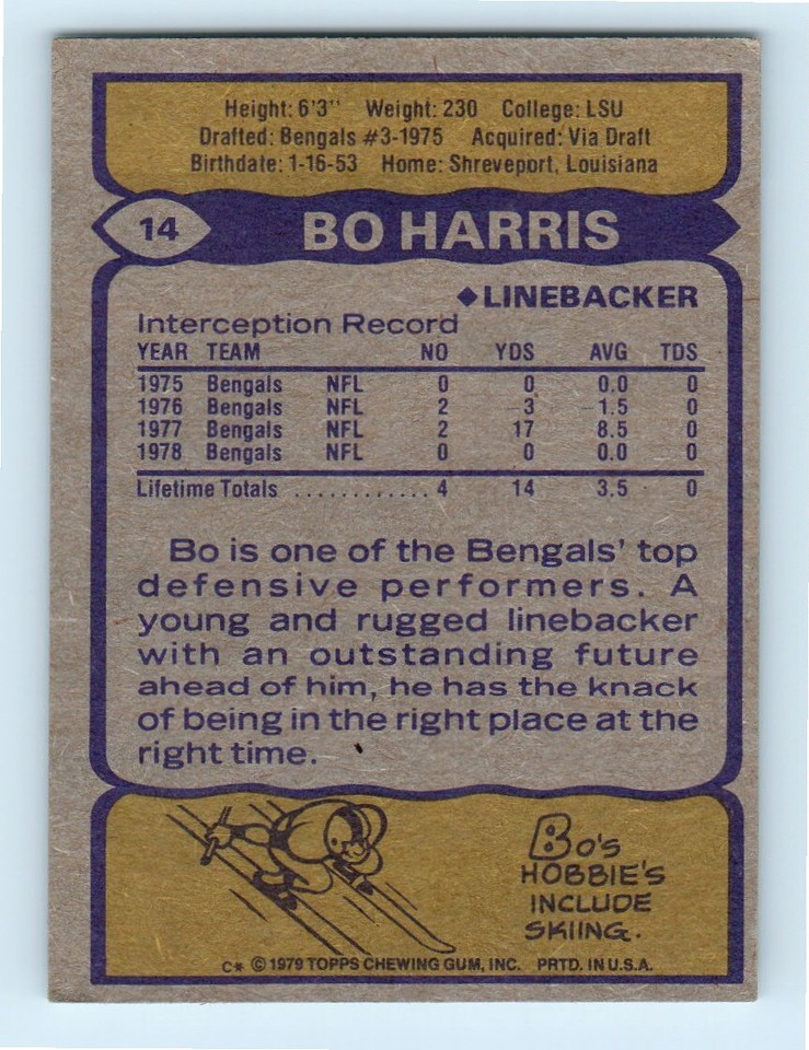 1979 Topps Bo Harris Cincinnati Bengals #14 | eBay