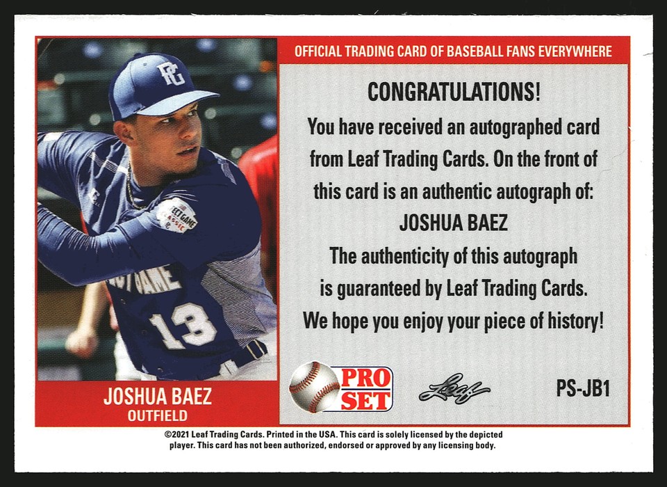 2021 Pro Set Joshua Baez #PS-JB1 Autographs AU | eBay
