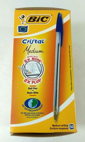 Box of 50 Bic Cristal Medium Blue Ballpoint Pens New Tracked Shipping ...