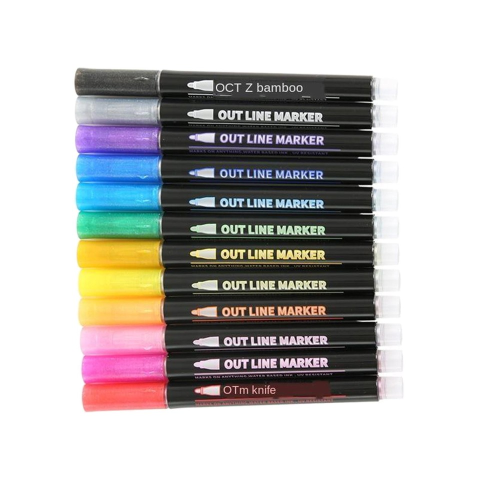 12 Colors Self-Outline lic Markers Glitter Writing Drawing | eBay UK