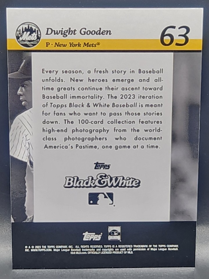 2023 Topps Black & White Background Color /49 Dwight Gooden #63 New ...