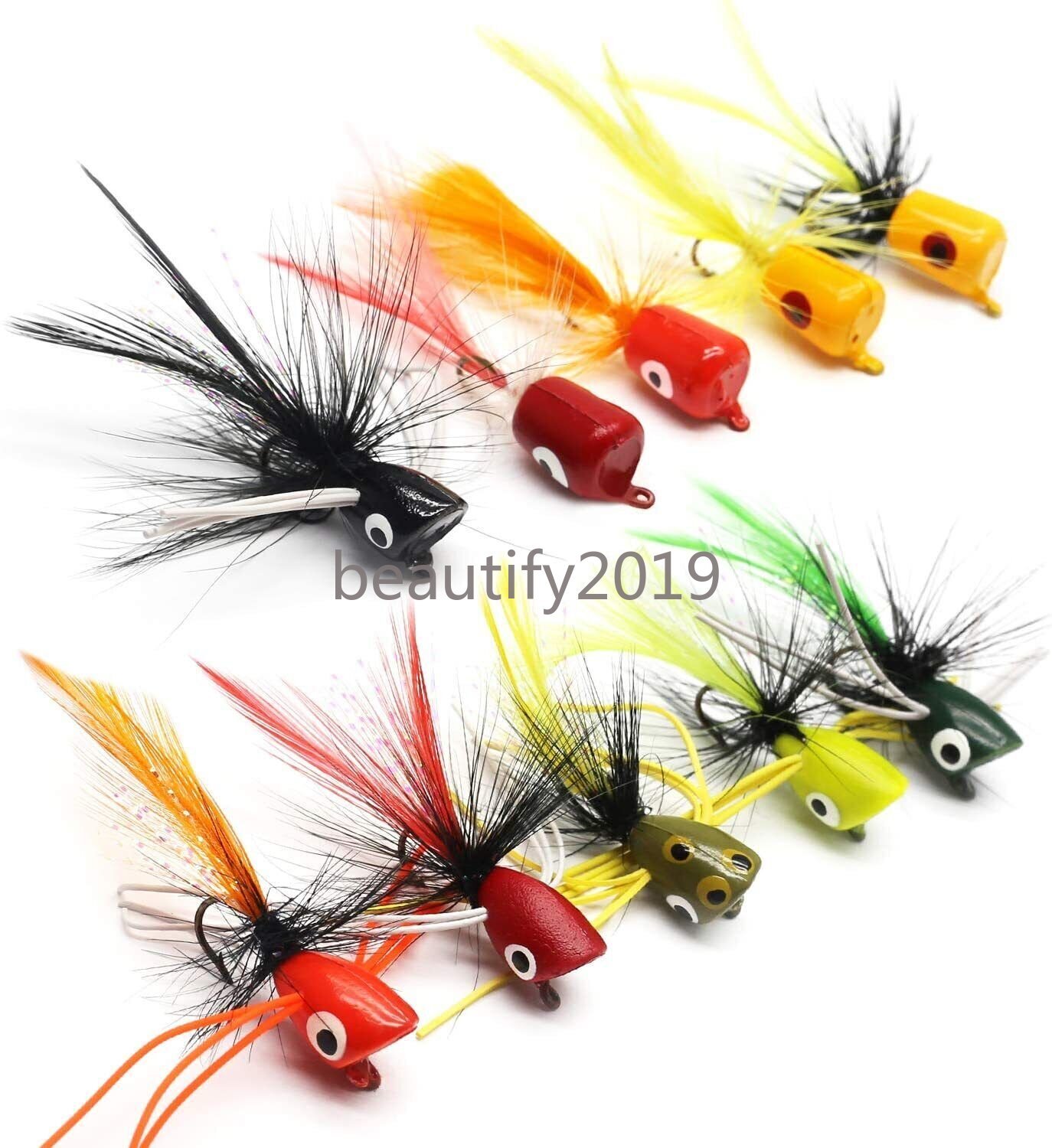 10PCS Popper Dry Fly Fishing Flies Panfish Bass Fishing Popper Topwater ...