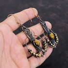Tiger'S Eye Wire Wrapped Drop/Dangle Earrings Handcrafted Copper Gift 3 ...