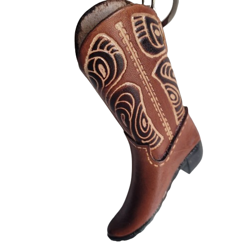 Cowboy Boot Leather Keychain Brown Handmade Ring Western Fob Key Ring ...