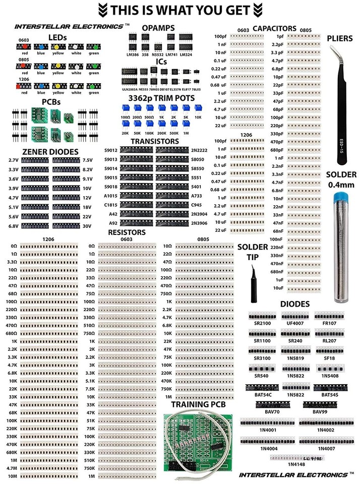 SMD Assortment Kit 2900 pcs Resistors Capacitors Diodes Transistors ...