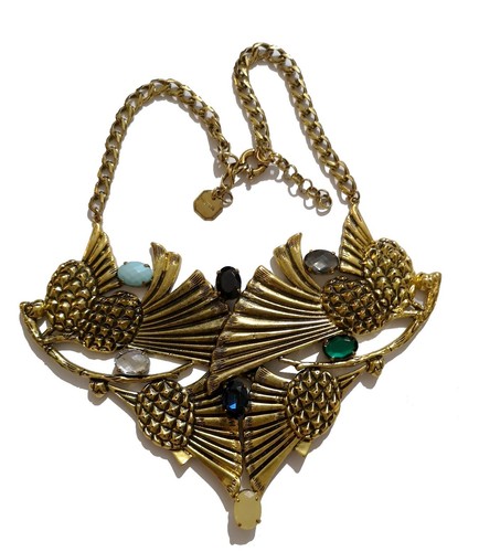 GORGEOUS SPECTACULAR SPANISH SIGNED UTERQUE COUTURE GOLD PINE CONE BIB ...