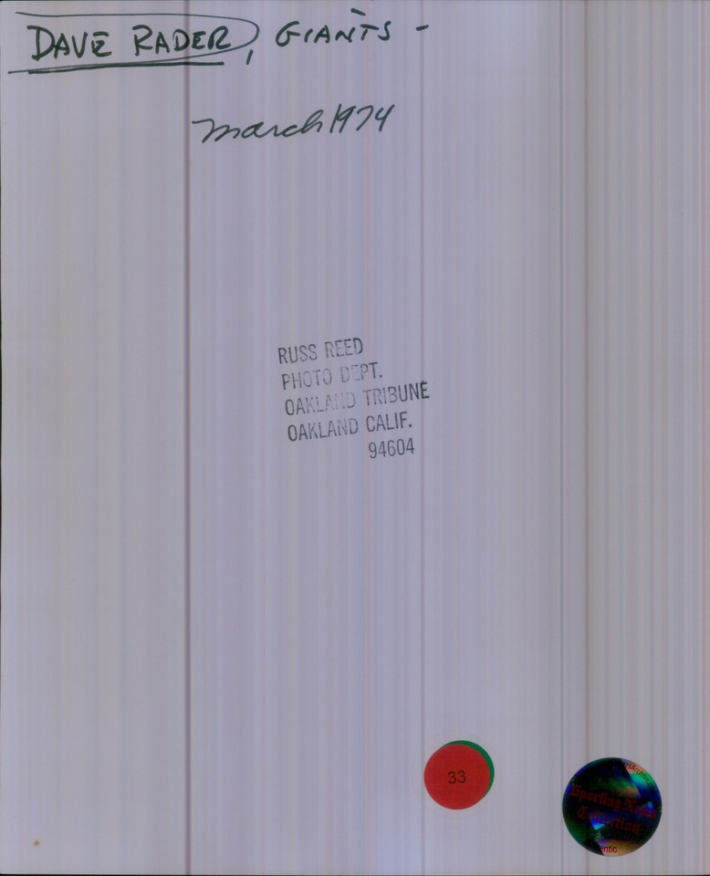 LG785 1974 Original Russ Reed Photo DAVE RADER San Francisco Giants ...