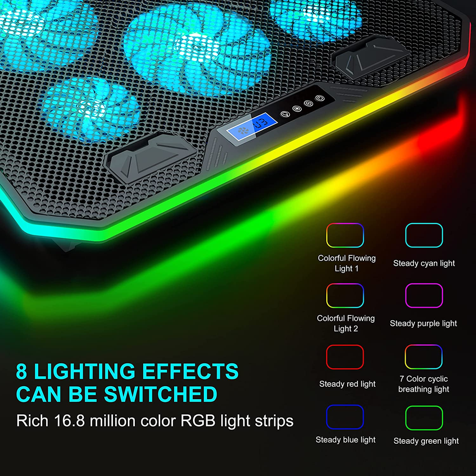 C12 Laptop Cooling Pad RGB Gaming Notebook Cooler for Desk and Lap Use ...