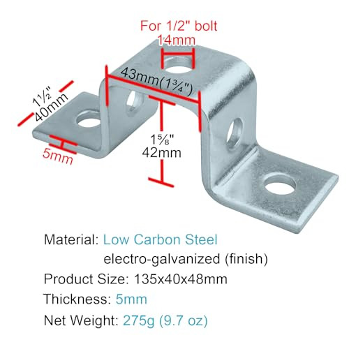 6 Pcs 5 Hole U Shaped Connector Bracket for 1-5/8" Strut Channel, 3/16 ...
