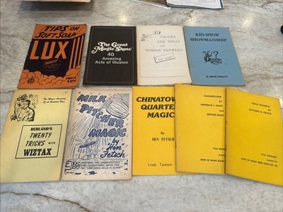 LOT OF 9 1940s-70s Magic Magician Books Illusion Magneticoins Wiztax ...
