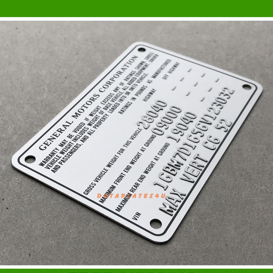GMC DATA TAG 1981-1989 C10 C20 TRUCK BLAZER PICK UP PLATE | eBay