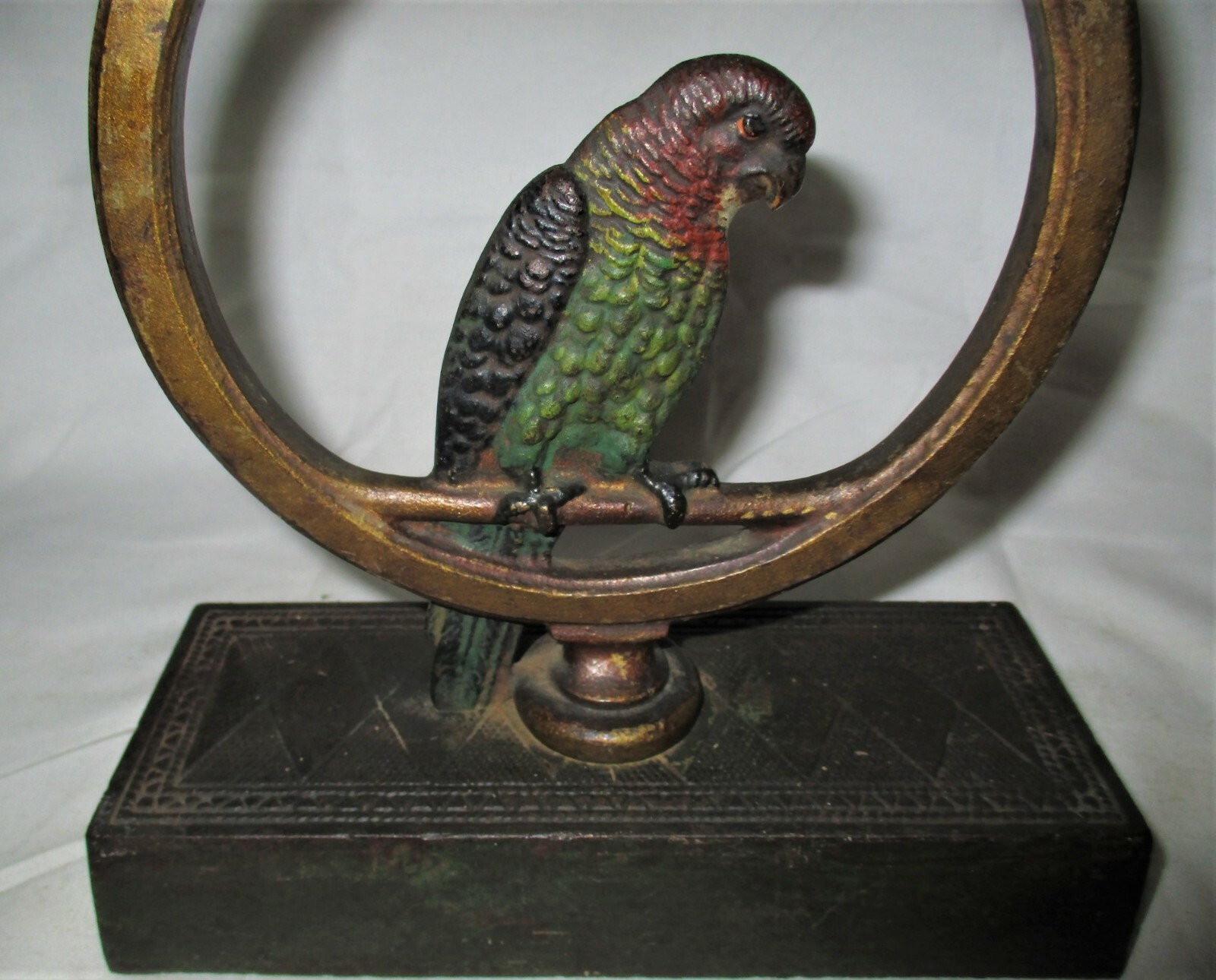 ANTIQUE USA BRADLEY HUBBARD CAST IRON PARROT PARAKEET BIRD ART STATUE ...