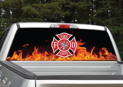 Firefighter Emblem Flames Rear Window Decal Graphic for Truck SUV | eBay