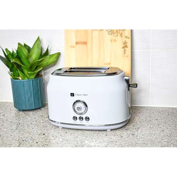 Culinary Chef 2 Slice Retro Toaster, White | Classic Compact Bread ...