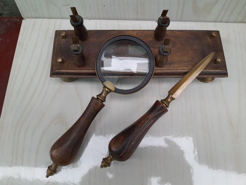 Antique Brass Magnifying Glass With Stand,Letter Opener Marine Nautical ...