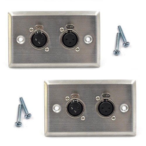 2 Pack Dual XLR Female Wall Plates, Stainless Steel, Connectors ...