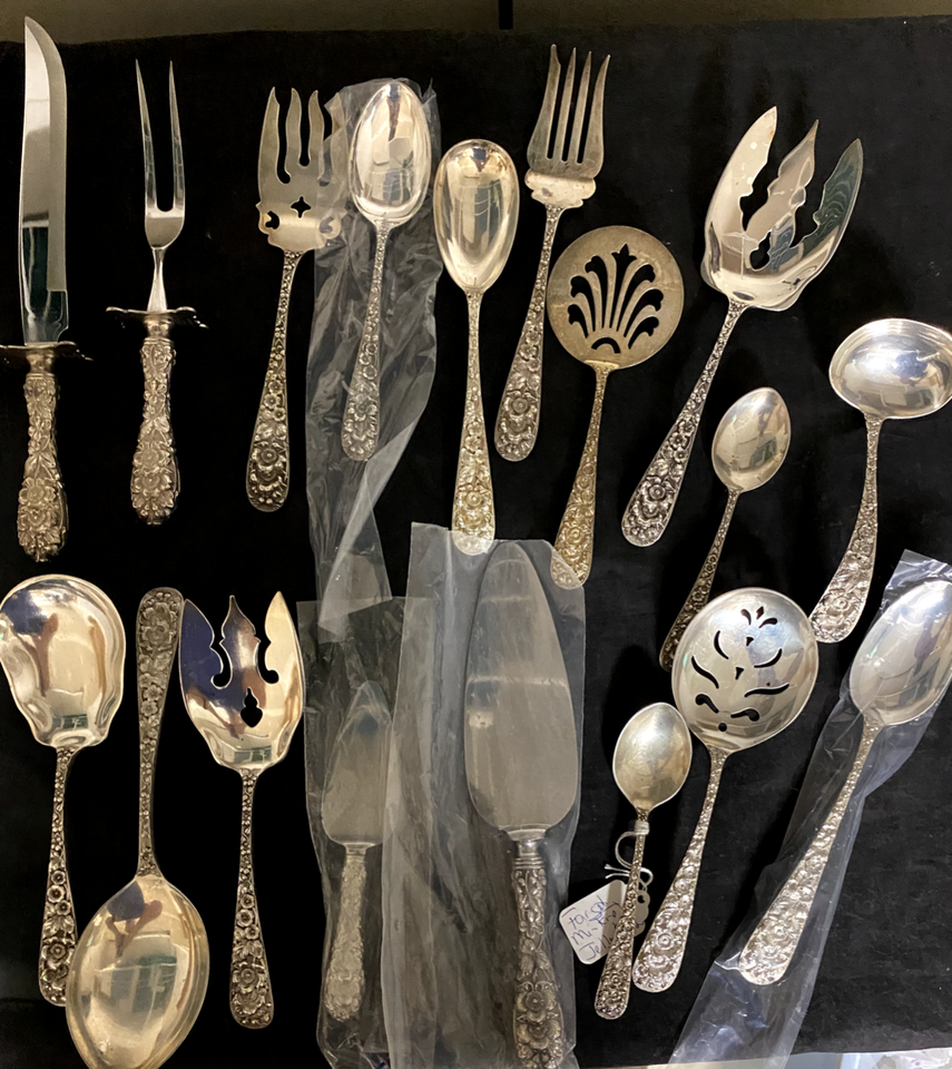 STIEFF FORGET ME NOT STERLING FLATWARE SILVER SET FOR 8 BY 5 WITH 6 ...