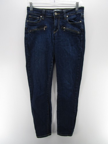 Paige Jeans Women 27 Blue Indio Zip Skinny Low Rise Logo Preppy Dark ...