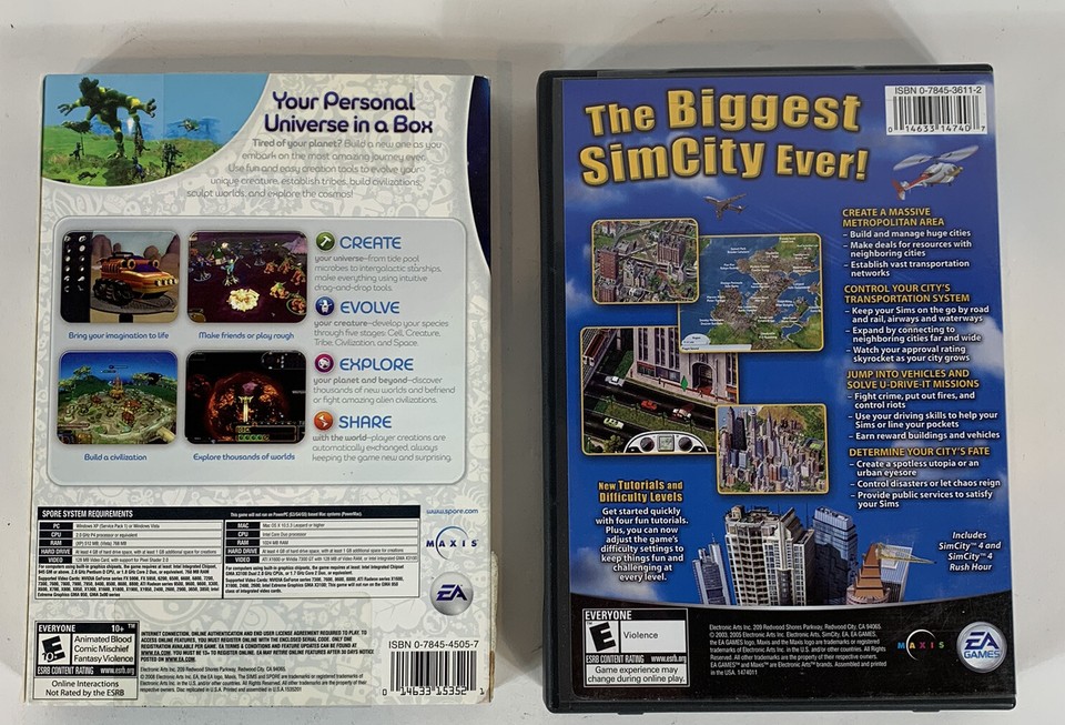 SPORE Win / Mac DVD-ROM & Sim City 4 PC-CDROM- Complete | eBay