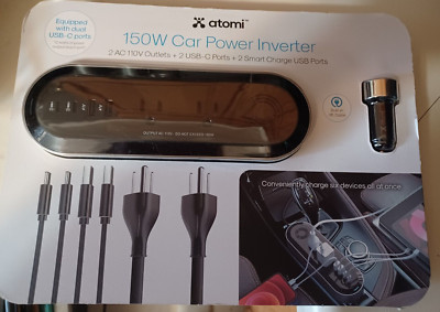 Atomi Car Power Inverter 2x AC 110V Outlet, USB-C Ports, Smart USB ...