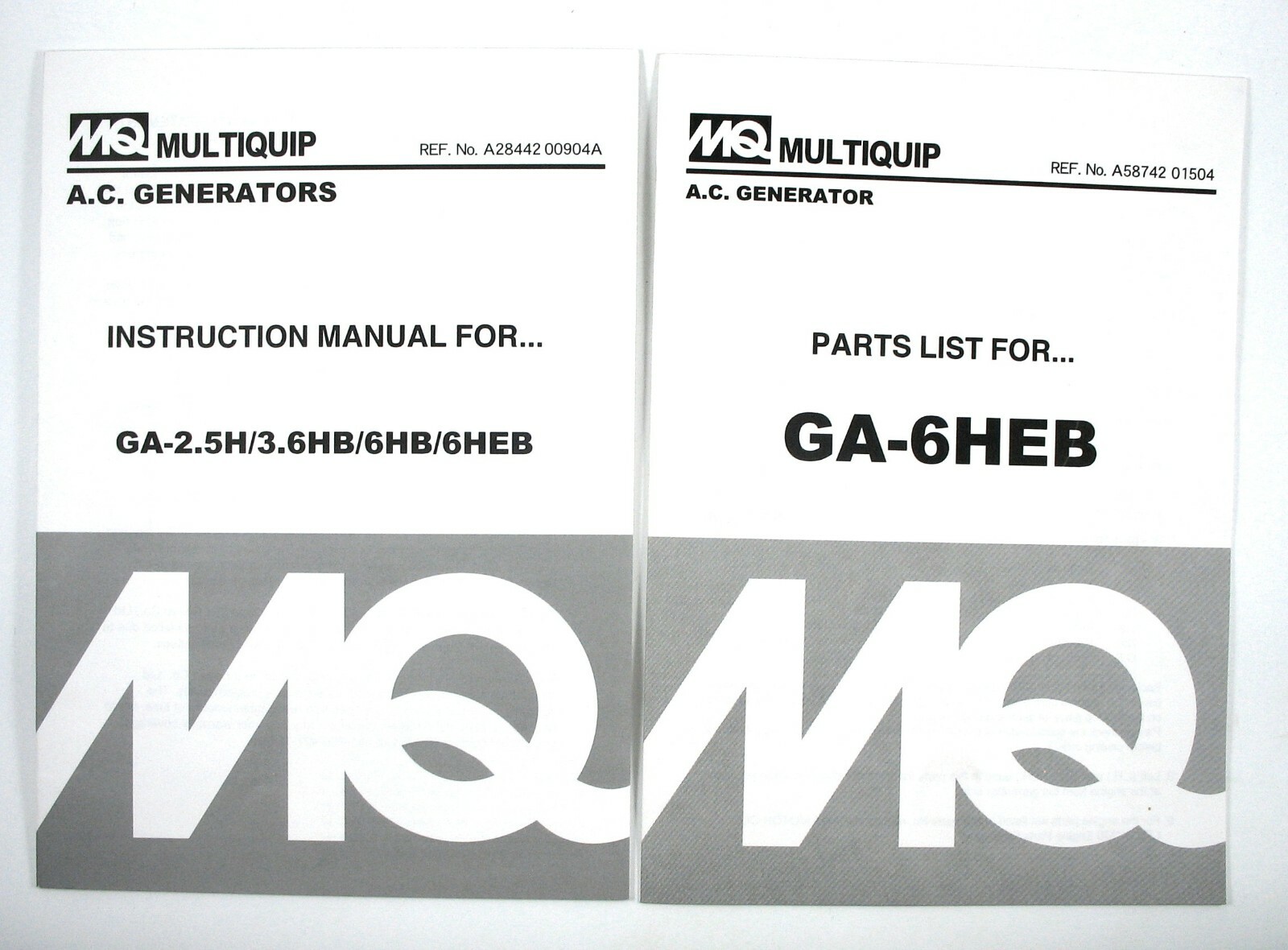 Multiquip GA-2.5H 3.6HB 6HB 6HEB Instruction Manual & GA-6HEB Parts ...