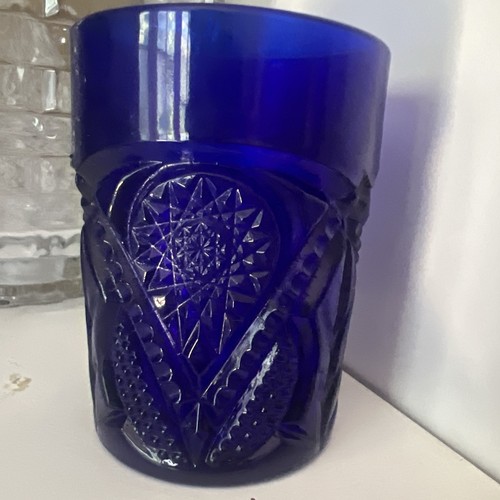 6 VTG Imperial Glass Cobalt Blue Cape Cod Tumblers Pressed Glass ...