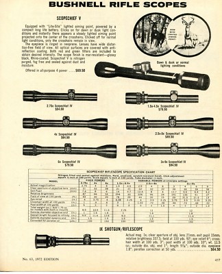 1972 Print Ad of Bushnell Rifle Scopes Scopechief V IV & IX Shotgun ...