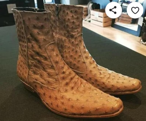 Handmade High Ankle Zipper Boots Ostrich Texture Boots Mens Brown ...